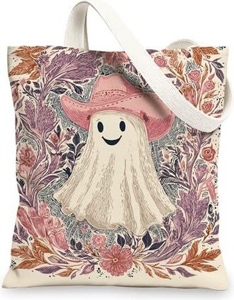 Generic Sacs fourre-tout fantaisistes en toile, motif fantôme mignon, sacs de courses réutilisables, légers et lavables avec bandoulière pour salle de sport, 