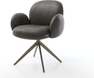 DELIFE Drehstuhl Nube-Flex mit Armlehnen Mikrofaser Anthrazit Vintage Kreuzgestell breit Effektfinish Titan 360&deg; drehbar Wippfunktion Taschenfederkern, Esszi