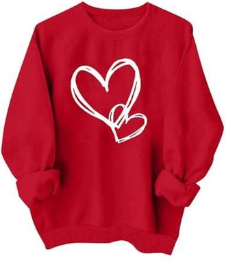 Generic Pull avec col pour femme - Imprim&eacute; amour mignon - T-shirt ample - Manches longues - Col rond - Pull dhiver pour femme - Tricot, rouge, XXL