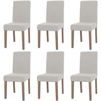 Hhg Lot de 6 chaises de salle &agrave; manger Littau, chaise de cuisine &agrave; dossier haut, tissu/textile boucl&eacute; bois, cr&egrave;me, pieds couleur naturelle