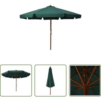 vidaXL Parasol vert - Parasol dext&eacute;rieur avec m&acirc;t en bois 330 cm Vert