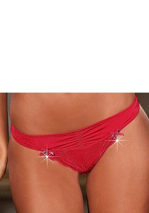 Lascana String LASCANA, Damen, Gr. 32/34, rot, Microtouch, Obermaterial: 90% Polyamid, 10% Elasthan, Unterhosen String, mit Zierschleifen und Glitzeraccessoir