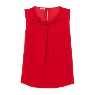 Oltre Seiden-Viskose-Oberteil mit Verzierungen - - Tops - Damen - Rot - XS