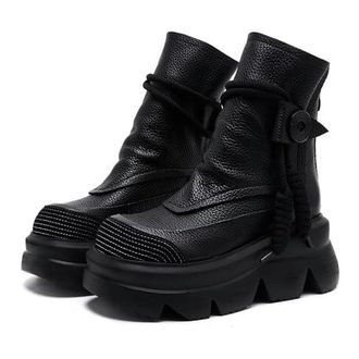 Generic QXDZSW Bottes mi-mollet faites &agrave; la main pour femme Bottes courtes Bout rond Hauteur Augmentation Semelle &eacute;paisse Chaussures pour femme, 3166 5 Black 