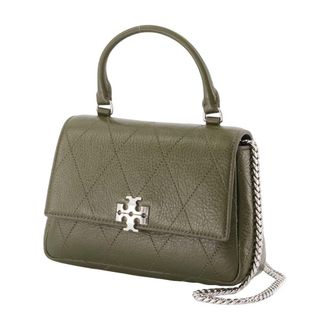 Tory Burch Womens Wallet On Chain Charlie Top Handle - Tory Burch Leather Khaki Calfskin Bags Wallets-On-Chain