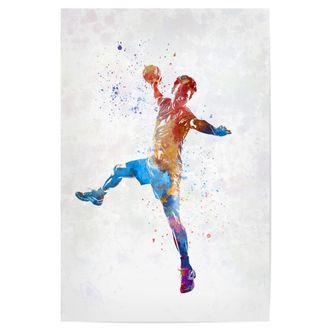 artboxONE Poster 45x30 cm Abstrakt Handball Player in Watercolor-l - Bild Athlete Handball Handball Player