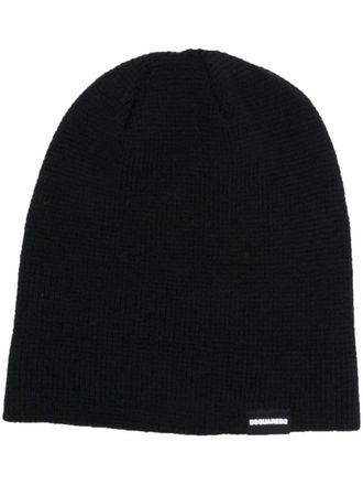 Dsquared2 bonnet en laine &agrave; &eacute;tiquette logo - Noir
