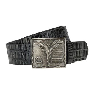Carlo Colucci Homme, Accessoires, Gris, Taille: 95 CM Ceinture en cuir avec embossage crocodile