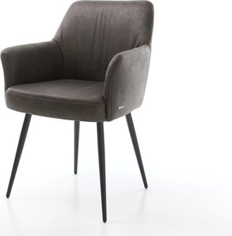 DELIFE Esszimmerstuhl Xana-Flex mit Armlehnen Mikrofaser Anthrazit Vintage 4-Fuß konisch Schwarz Taschenfederkern, Esszimmerstühle