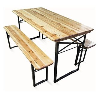 Dmora Wiederverschlie&szlig;bares Tisch- und B&auml;nkeset f&uuml;r Brauerei, braun, Tischma&szlig; 150 x 76 x 70 cm, Bankma&szlig; 150 x 44 x 25 cm