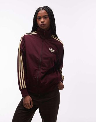 adidas Originals Firebird - Locker geschnittene Trainingsjacke in Kastanienbraun und Buttergelb-ROT