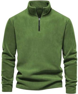 Generic Chandail en molleton pour homme, col bande britannique, pull thermique, coupe d&eacute;contract&eacute;e, fermeture &eacute;clair 1/4, t-shirt &agrave; manches longues, t-shirt &eacute;