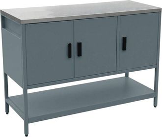 Sweeek Cuisine dext&eacute;rieure en acier bleu gris 3 portes.1 &eacute;tag&egrave;re L120cm