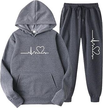 Generic Ensemble Sweat Jogging Femme, Costume de Jogging pour Femme, Sweat à Capuche, Pantalon avec Poches de survêtement, Haut à Manches Longues, 2 pièces Gr