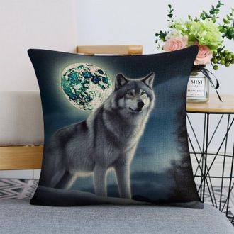 Generic Kissenbez&uuml;ge Wolf Unter Dem Mond Sofakissen Weiche Drucken Sofa Dekoratives Kissenbez&uuml;ge, F&uuml;r Sofa, Garten, Schlafzimmer, 45X45Cm