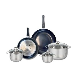 Fackelmann ELO 9732650 Batterie de cuisine 5 pièces, Ensemble de 2 Poêles de cuisson 24 et 28 cm et 3 faitouts 12, 14 et 20 cm Elo Prima Brillant, inox, inductio