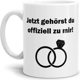Tassendruck Hochzeits-Tasse Jetzt gehörst du offiziell zu Mir! - Weiss - Partner-Tasse/Hochzeits-Geschenk/Pärchen/Liebe/Love/Herz/Mug/Cup/Beste Qualität - 25 Jahr