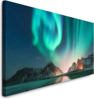 Paul Sinus Art GmbH Polarlichter 120x 50cm Panorama Leinwand Bild XXL Format Wandbilder Wohnzimmer Wohnung Deko Kunstdrucke