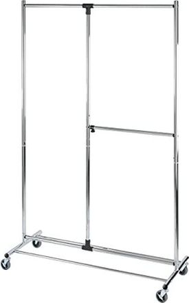 WENKO Kleiderständer Profissimo, Garderobenständer zur Kleideraufbewahrung mit Rollen und verstellbaren Kleiderstangen, Verchromtes Metall, 116 x 188 x 49
