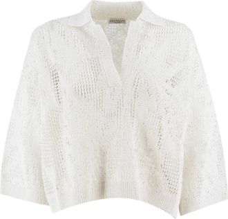 Brunello Cucinelli Femme, Pulls, Blanc, Taille: 36 FR Polo Sweater
