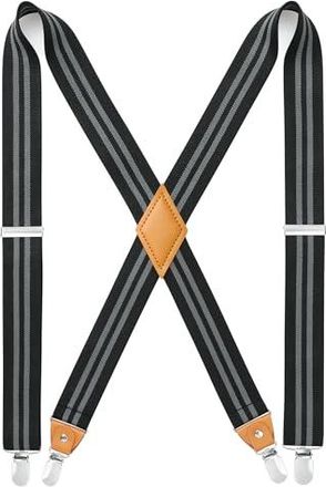 Hisdern Bretelles pour hommes avec 4 clips tres forts Jarretelles robustes Porte-jarretelle ajustable Rayures Bleu Gris