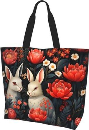 Generic Lapins Et Fleurs &Eacute;clatants Sac Cabas Pliable Sacs D&eacute;contract&eacute; Sac A Main Femme Pour Gym Shopping Universit&eacute;