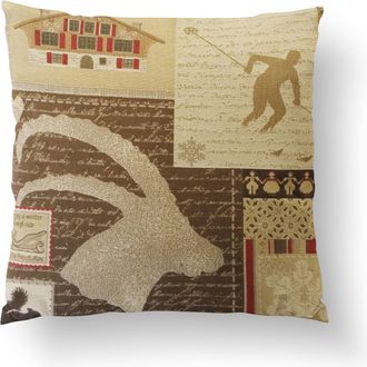 Sander gef&uuml;lltes Kissen Glarus Skih&uuml;tte 45x45cm Gobelinkissen sand braun