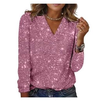 Generic Chemises pour le r&eacute;veillon du Nouvel An, col en V, manches longues, paillettes, haut &agrave; manches longues pour femme, rose, XXL
