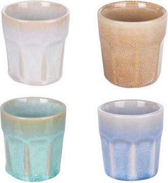 Villa D'Este Home Tivoli Set mit 4 Kaffeetassen 90 ml aus Steingut, 4 Farbtöne