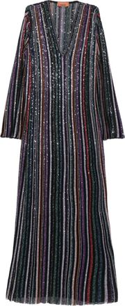 Missoni robe longue rayée à col v - Violet