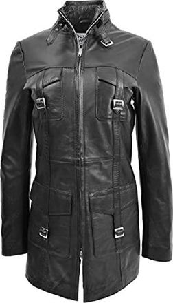 House Of Leather Kendall Manteau mi-long en cuir v&eacute;ritable avec double fermeture &Eacute;clair pour femme - Noir - 46