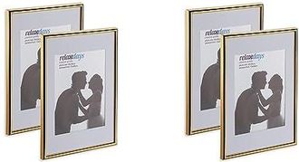 Relaxdays Bilderrahmen 2er Set, 20x30 cm, Passepartout 15x20 cm, Glasscheibe, Fotorahmen zum Stellen & Hinhängen, Gold (Packung mit 2)