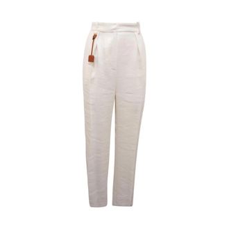 Elisabetta Franchi Gabardine-Hose aus Leinenmischung mit Abn&auml;hern - - Trousers - Damen - Wei&szlig; - L