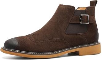 Generic Bottes Chelsea pour Hommes avec Boucle | Bottines habill&eacute;es &agrave; Bouts Brogue et Ailes | Chaussures Classiques Vintage en PU su&eacute;d&eacute; &agrave; Enfiler pour Affaire