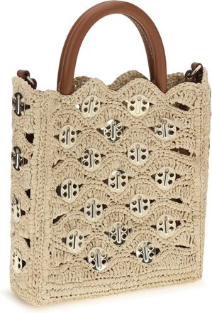 Paco Rabanne 1969 Disc Raffia Top Handle Bag - Beige