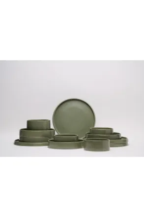 Novel Kombiservice Kyoto, Gr&uuml;n, Keramik, 12-teilig, Uni, 600 ml, Lfgb, lebensmittelecht, Essen & Trinken, Geschirr, Geschirr-Sets, Kombiservice