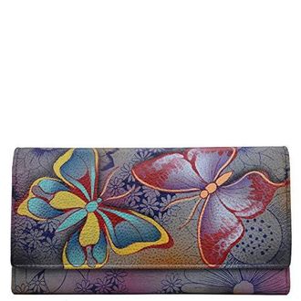 Anuschka Tri-Fold Clutch Wallet, Cuir véritable Femme, Paradis des Papillons, Taille Unique