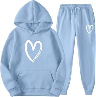 Generic Ensemble de sweat-shirt &agrave; capuche dhiver pour femmes, surv&ecirc;tement d&eacute;contract&eacute; ample de couleur unie avec coeur et velours (BU1, XXXL)