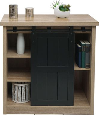 Mendler Kommode HWC-K75, Schrank Regal, Schiebetüre 5 Staufächer, Holz-Optik Industrial Metall 84x80x40cm - naturfarben