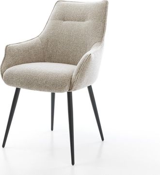 DELIFE Esszimmerstuhl Alja-Flex mit Armlehnen Webstoff Soft Beige 4-Fu&szlig; konisch Schwarz Taschenfederkern, Esszimmerst&uuml;hle
