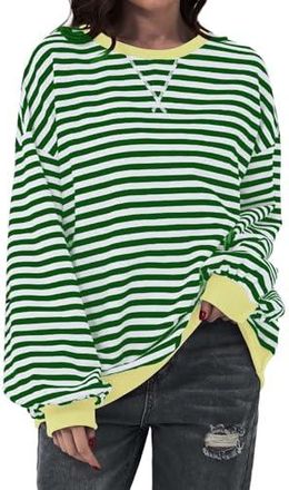 Generic Sweat-shirt ray&eacute; pour femme - Pull ray&eacute; &agrave; manches longues et col rond - Sweat surdimensionn&eacute; Y2K - Coupe ample - Chemisier d&eacute;contract&eacute; ample et l&eacute;ger 