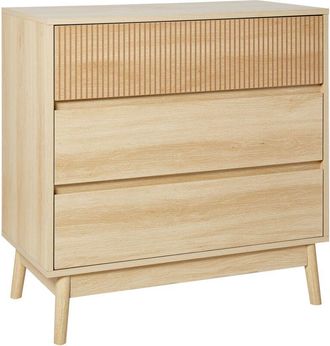 Beliani Kommode Heller Holzfarbton MDF-Platte Halbhoch Schmal mit 3 Schubladen Geriffelt Modern Schubladenschrank Schlafzimmer Wohnzimmer Esszimmer