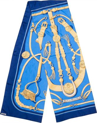 Herm&egrave;s T&uuml;cher & Schals - Hermes Bleu Gaucho Silk Twilly Maxi Scarf Schal - Gr. unisize - in Blau - f&uuml;r Damen