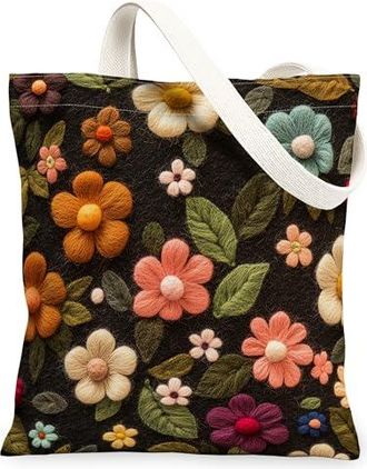 Generic Spring Lmpatiens Sac fourre-tout en toile r&eacute;utilisable pour faire du shopping 33 x 38,1 cm, motif floral, sac d&eacute;picerie pour femme, amusant vintage, p