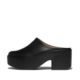 FitFlop Damen Platfforms Leather Heeled Mules Hausschuh, Schwarz, 37 EU