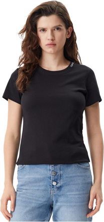 Calvin Klein Damen T-Shirt Kurzarm Logo Neckline Slim Fit, Schwarz (Ck Black), XL