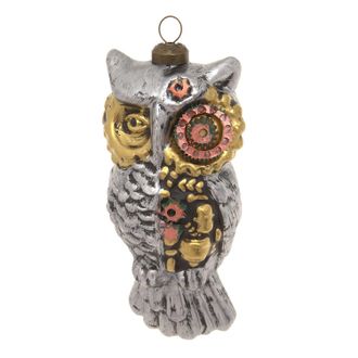 Krebs Glas Lauscha Weihnachtsdekoration/Christbaumschmuck aus Glas - Weihnachtsbaumanh&auml;nger Dystopian Elegance - Motiv: Steampunk Eule - Gr&ouml;&szlig;e: ca. 8 cm