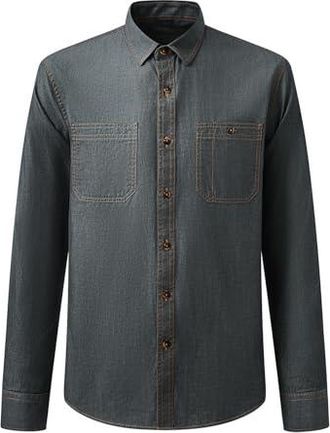 AlltheMen Chemise en Denim Homme Boutonn&eacute;e Slim Fit Veste en Jean Double Poches Comfort Iconic Shirt Pur Coton Gris L