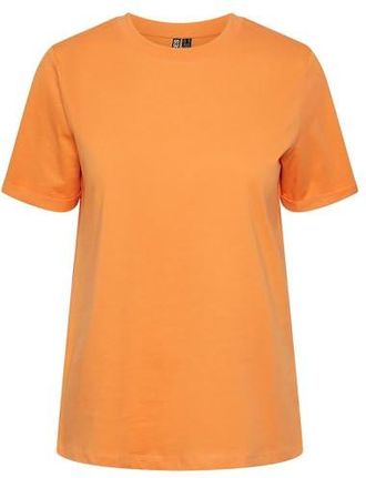 Pieces Pcria Ss Fold Up Solid Tee Noos Bc Femme T-shirt, Tangerine, S