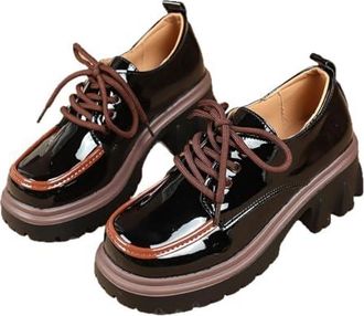 Generic Mocassins d&eacute;contract&eacute;s &agrave; semelle crant&eacute;e &agrave; lacets pour femme - Confortables - Bout rond, Noir, 40.5 EU